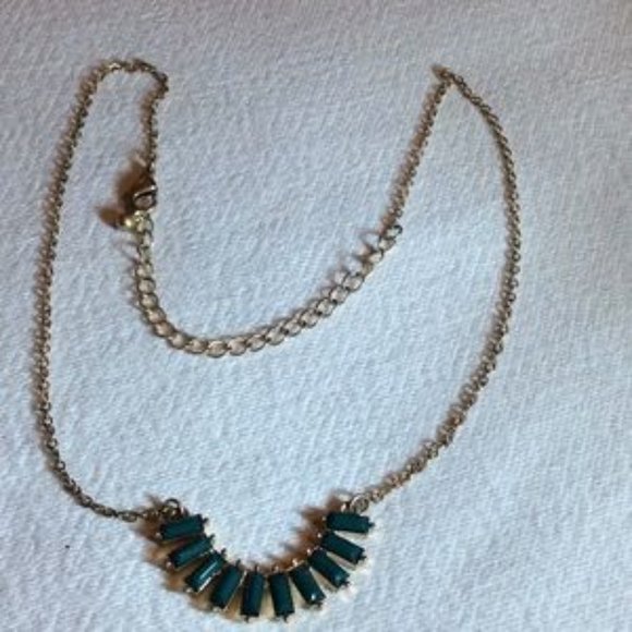Jewelry | Gold Half Circle With Green Stones Necklace | Poshmark